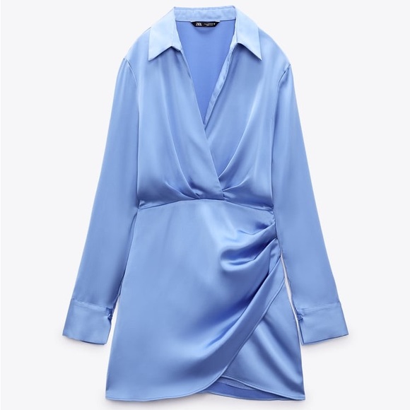 Zara | Dresses | Zara Light Blue Short Satin Effect Dress | Poshmark